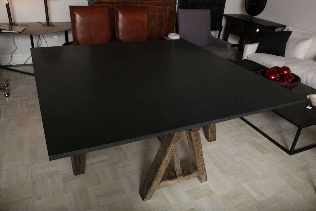 Contemporary Oak Base Table with Stone Top at 1stDibs