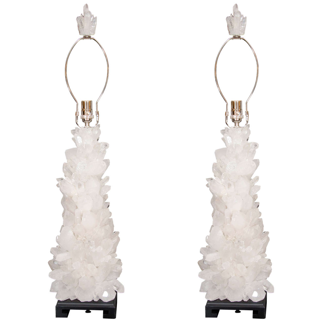 Pair of Custom Clear Quartz Crystal Lamps with Ebony Bases For Sale at ...