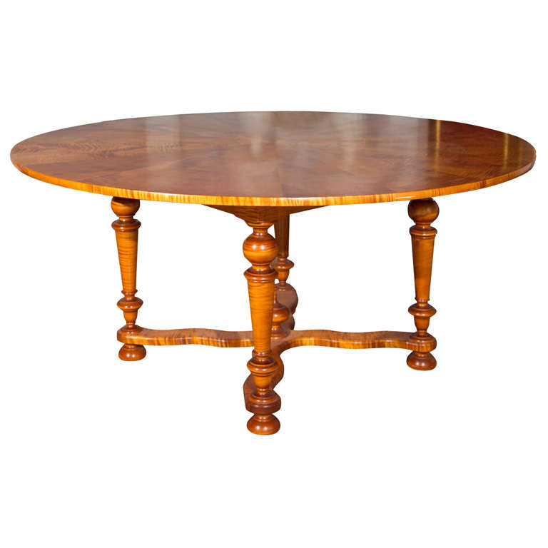 Round Tiger Maple Table at 1stDibs