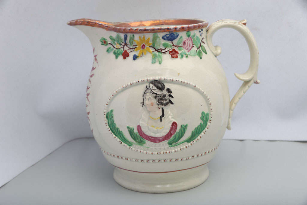 A Rare English Pearlware Queen Charlotte Pitcher For Sale at 1stDibs
