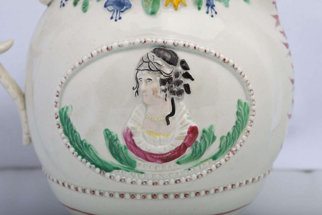 A Rare English Pearlware Queen Charlotte Pitcher For Sale at 1stDibs