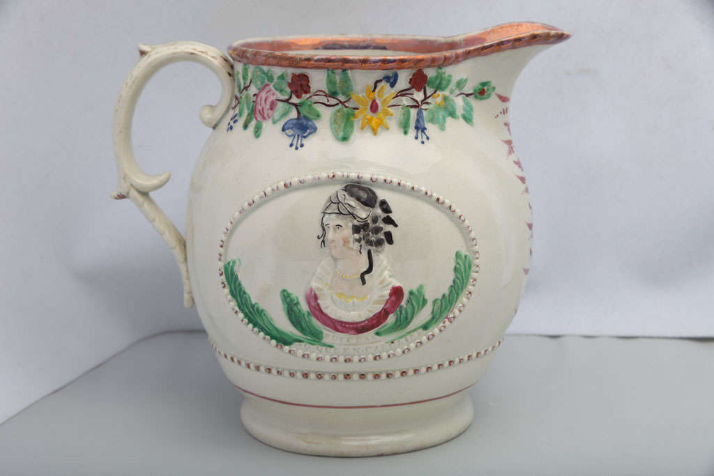 A Rare English Pearlware Queen Charlotte Pitcher For Sale at 1stDibs