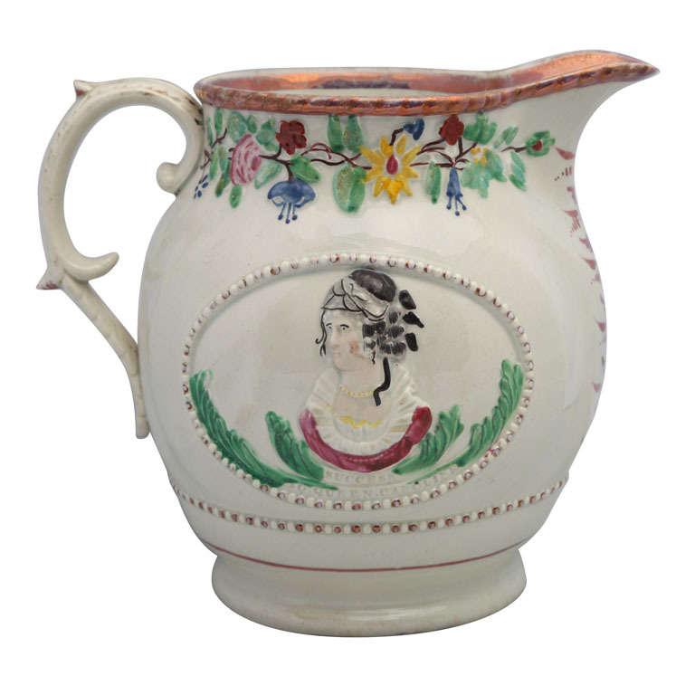 A Rare English Pearlware Queen Charlotte Pitcher For Sale at 1stDibs