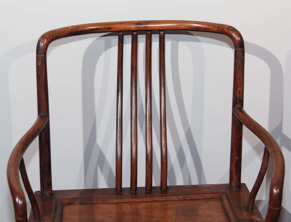 Pair of Chinese Curved Spindle Back Arm Chairs For Sale at 1stDibs