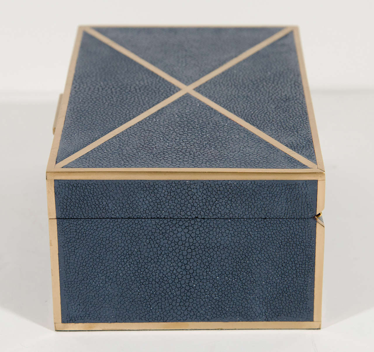 Blue Shagreen Box with Brass Detailing at 1stDibs