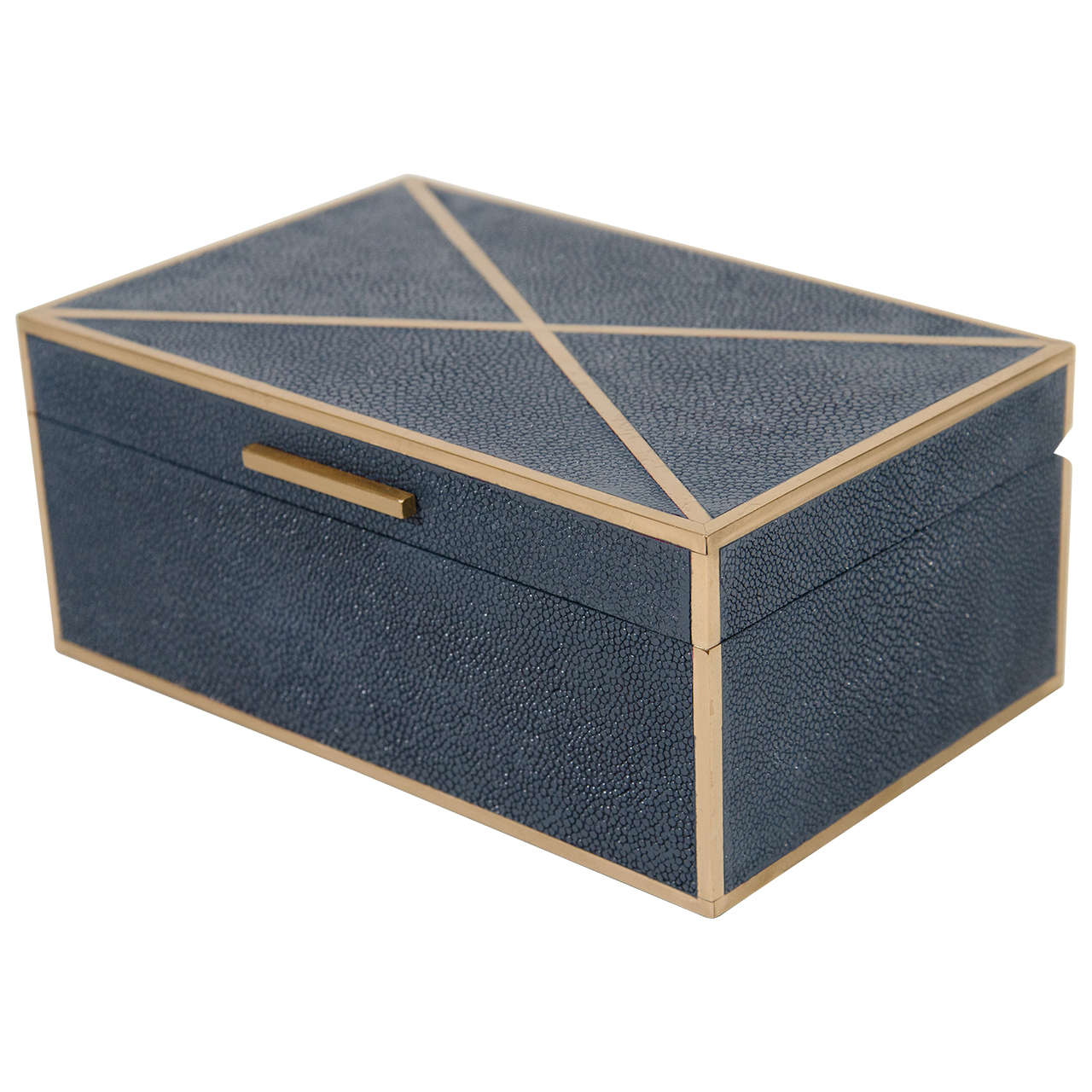 Blue Shagreen Box with Brass Detailing at 1stdibs