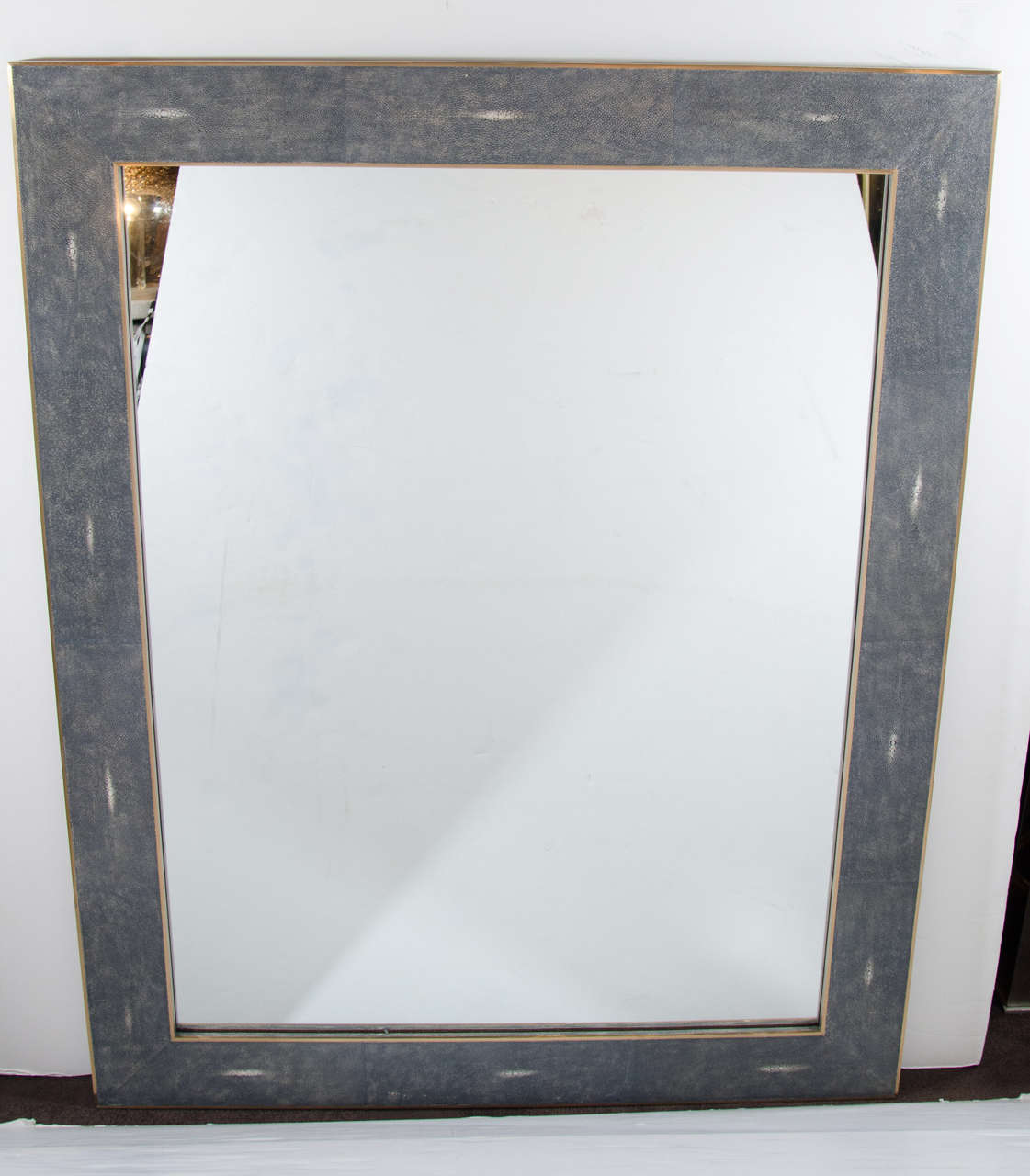 Exotic Shagreen Modernist Mirror with Brass Trim Details at 1stDibs