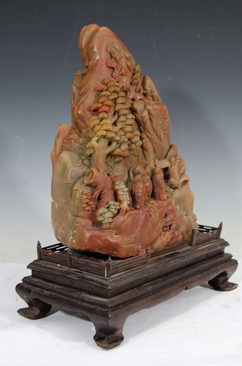20th Century Chinese Soapstone Carving of a Buddhist Mountain Scene at ...