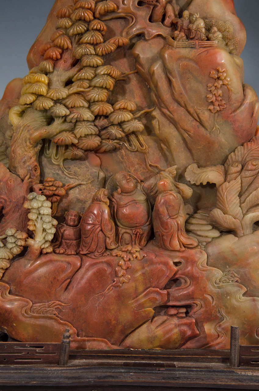 20th Century Chinese Soapstone Carving of a Buddhist Mountain Scene at ...