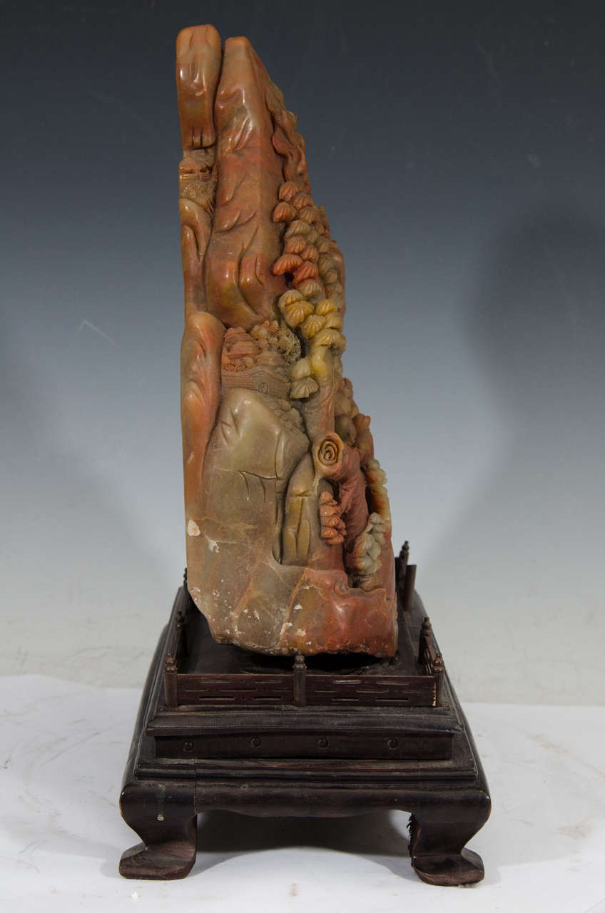 20th Century Chinese Soapstone Carving of a Buddhist Mountain Scene at ...