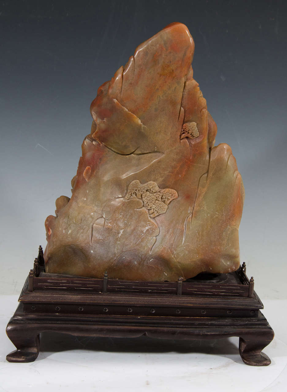 20th Century Chinese Soapstone Carving of a Buddhist Mountain Scene at ...