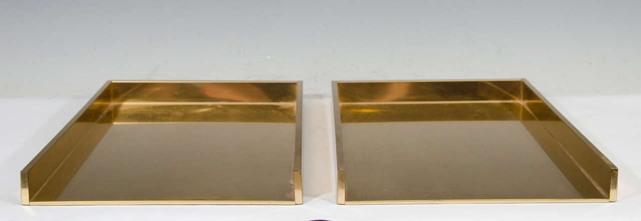 Vintage Pair of Sleek Brass Stackable Paper Trays or Desk Organizers at ...