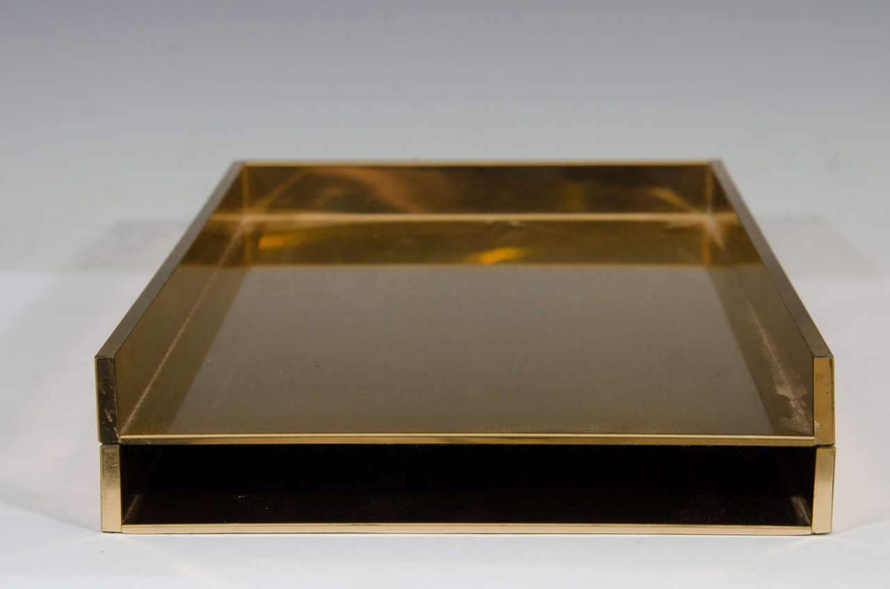 Vintage Pair of Sleek Brass Stackable Paper Trays or Desk Organizers at ...