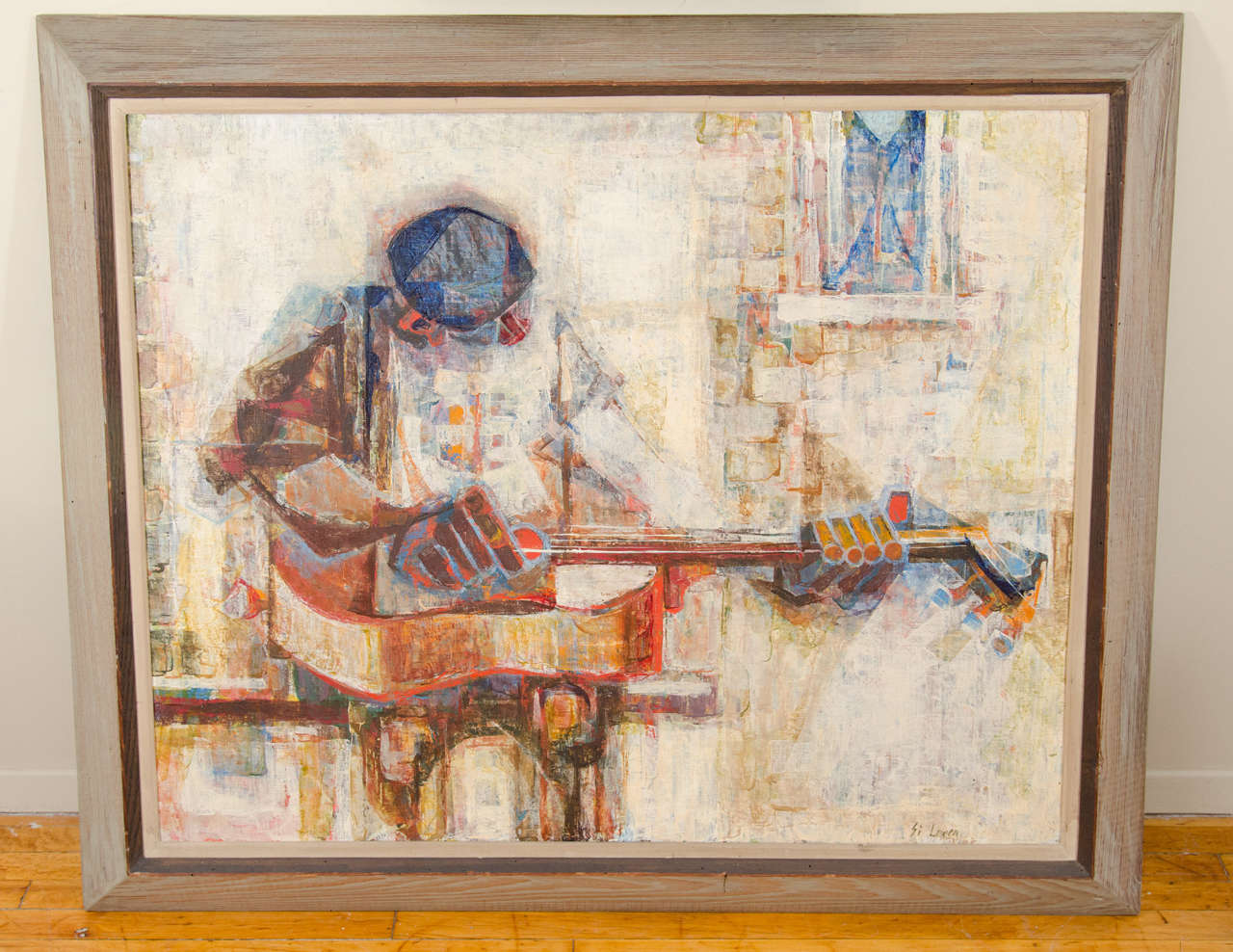 Midcentury Oil on Canvas Painting of a Musician Playing a Dobro by Si ...