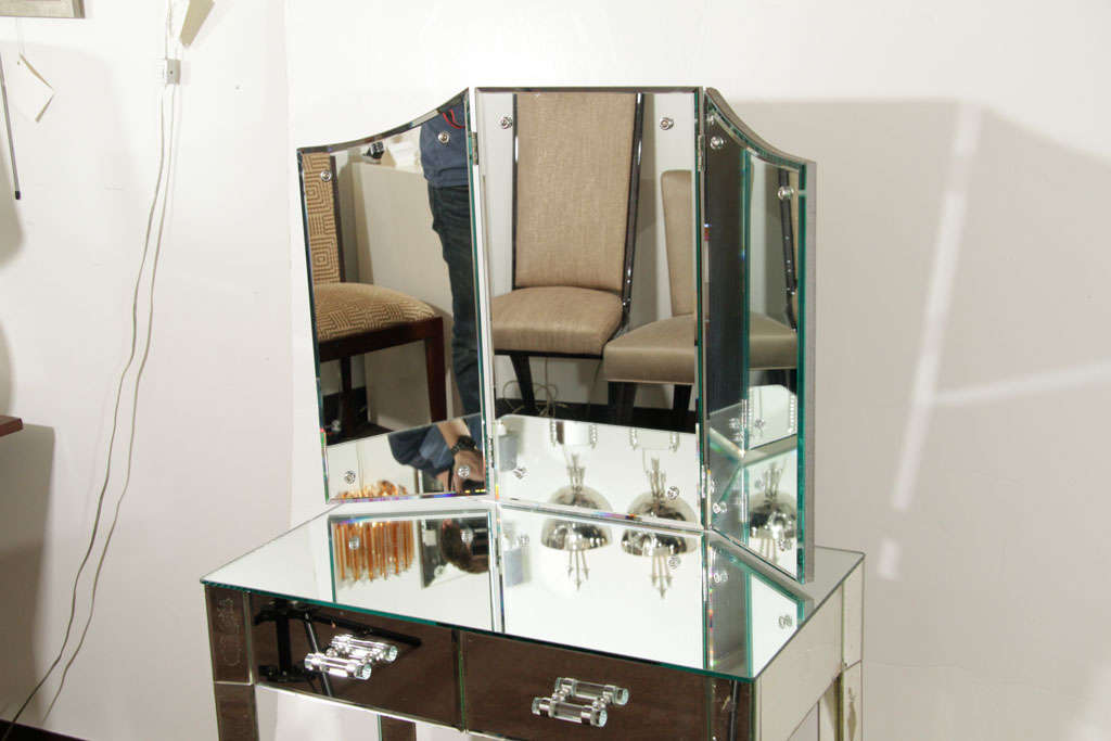1940's Hollywood Mirrored Vanity with Trifold Dressing Mirror at 1stDibs
