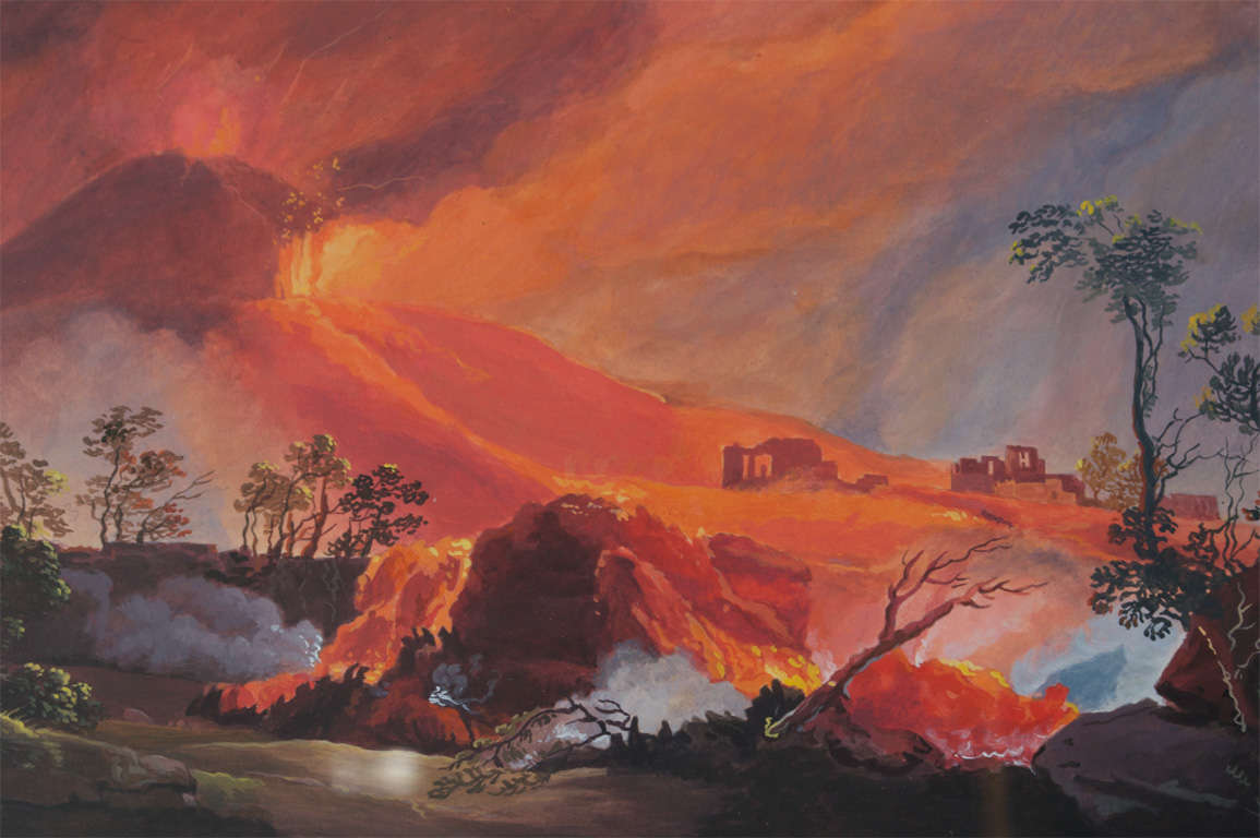 Rare collection of 19th Century Gouache Paintings of Mt. Vesuvius at ...