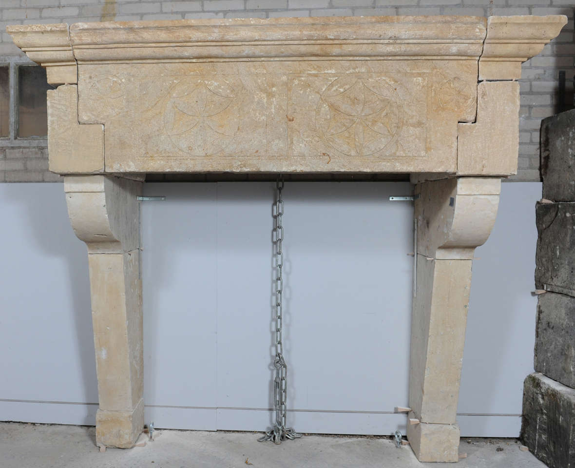 A 17th century east-French limestone castle fireplace / mantle piece at ...