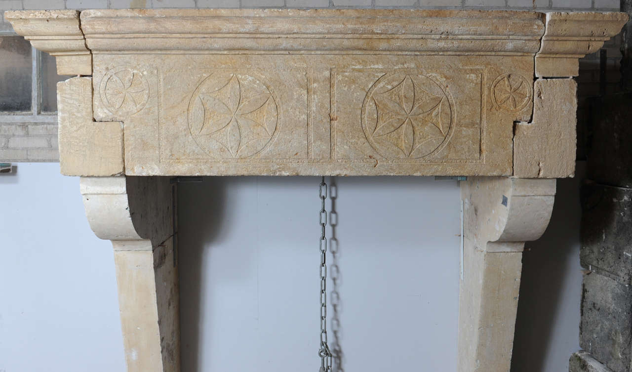 A 17th century east-French limestone castle fireplace / mantle piece at ...