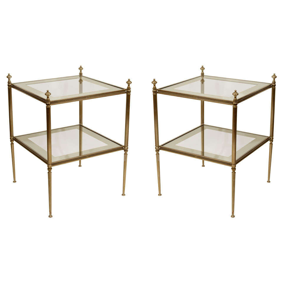 Pair Vintage Brass and Glass 2-Tier End Tables, Mid 20th Century at 1stDibs
