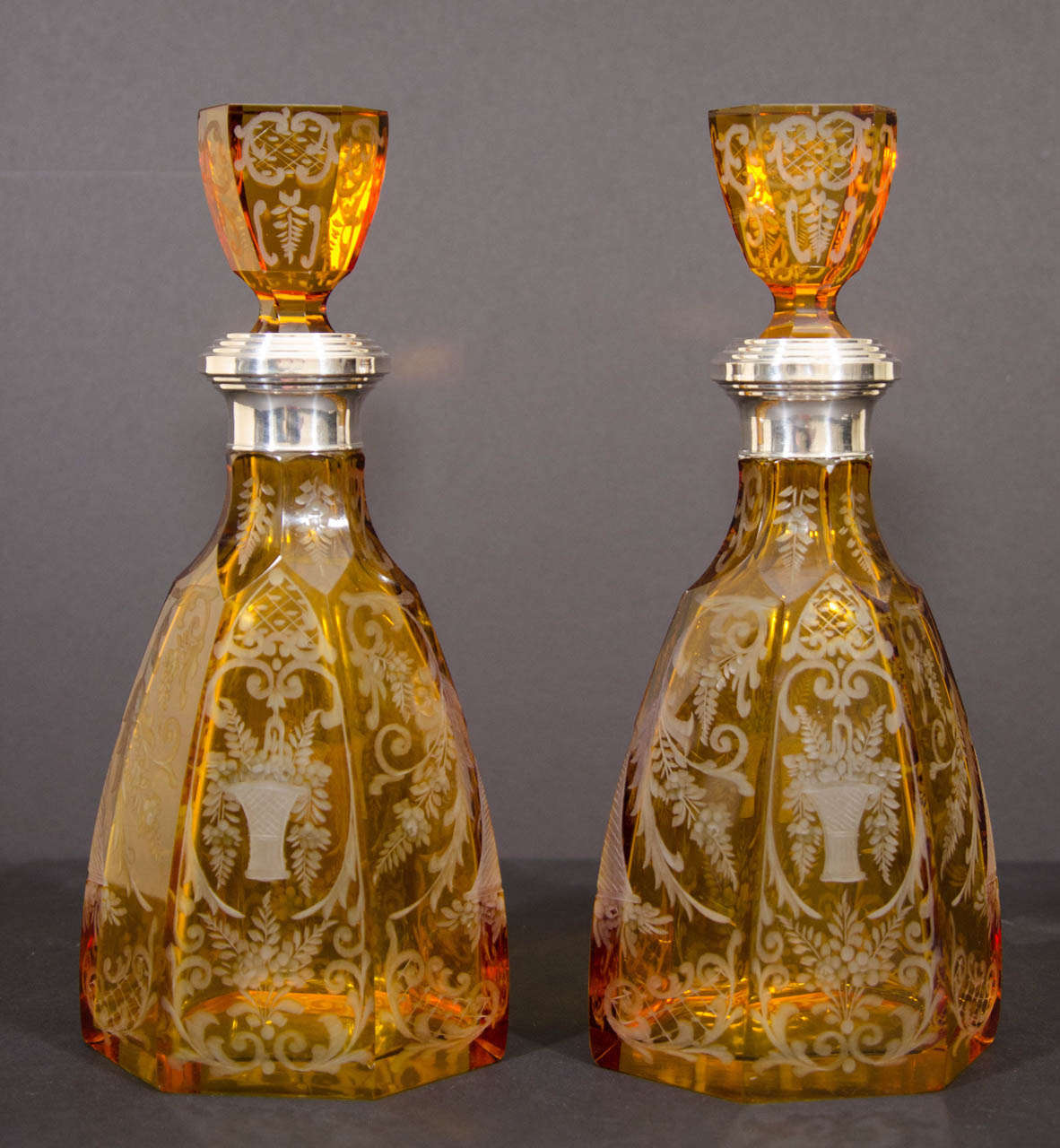 Etched Amber Crystal Bohemian Decanters For Sale at 1stDibs