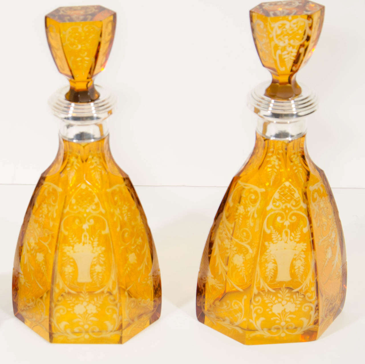 Etched Amber Crystal Bohemian Decanters For Sale at 1stDibs