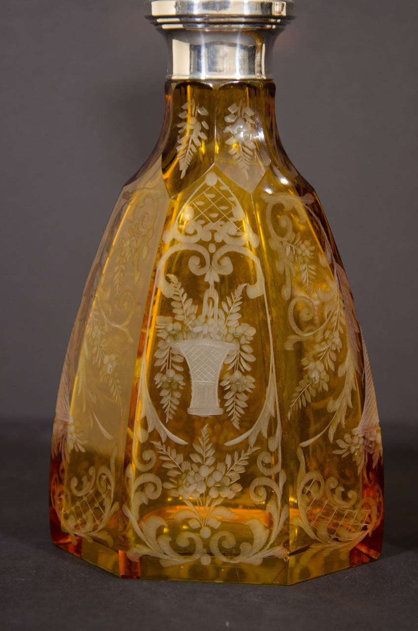 Etched Amber Crystal Bohemian Decanters For Sale at 1stDibs