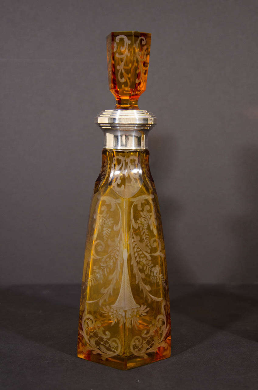 Etched Amber Crystal Bohemian Decanters For Sale at 1stDibs