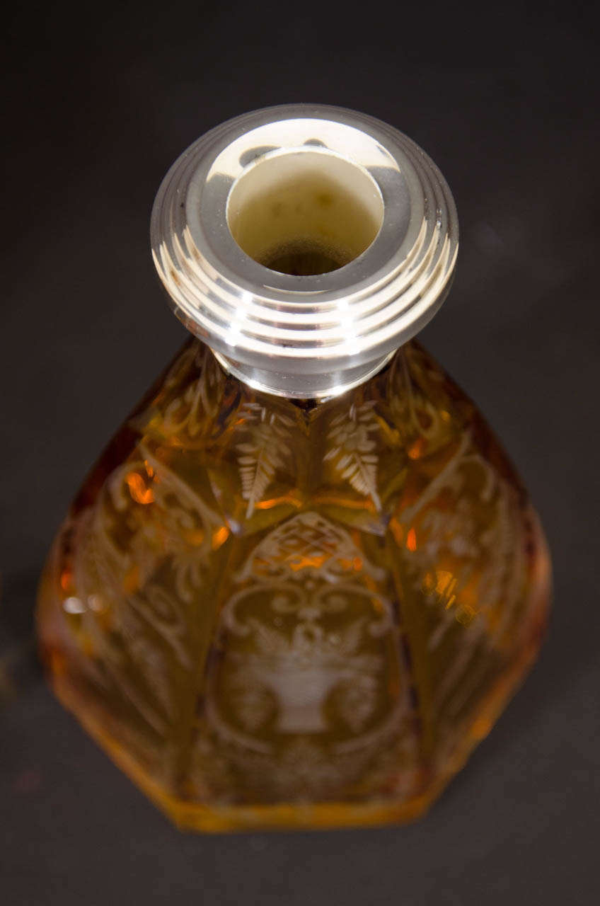 Etched Amber Crystal Bohemian Decanters For Sale at 1stDibs