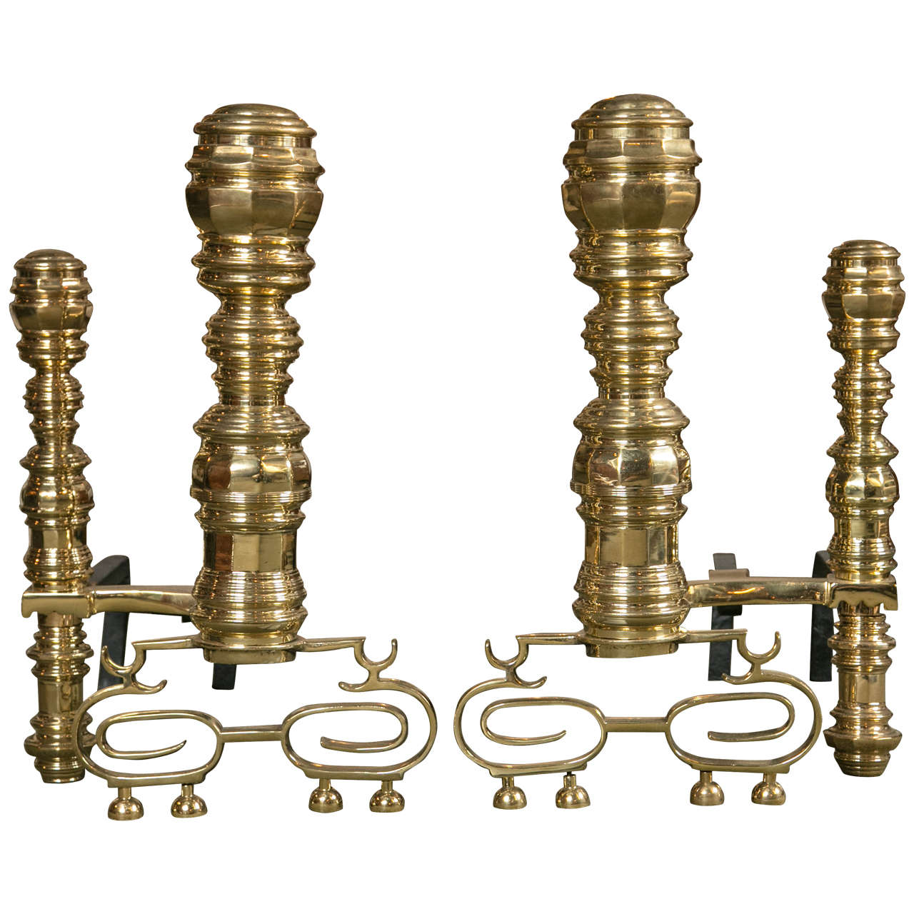 Pair of Monumental Brass Andirons For Sale at 1stDibs