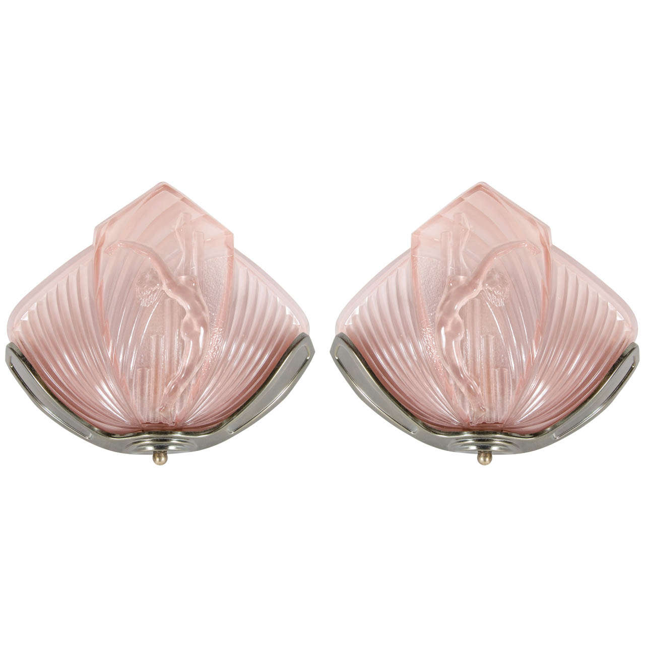 Gorgeous Pair of Art Deco Relief Rose Glass Sconces at 1stDibs