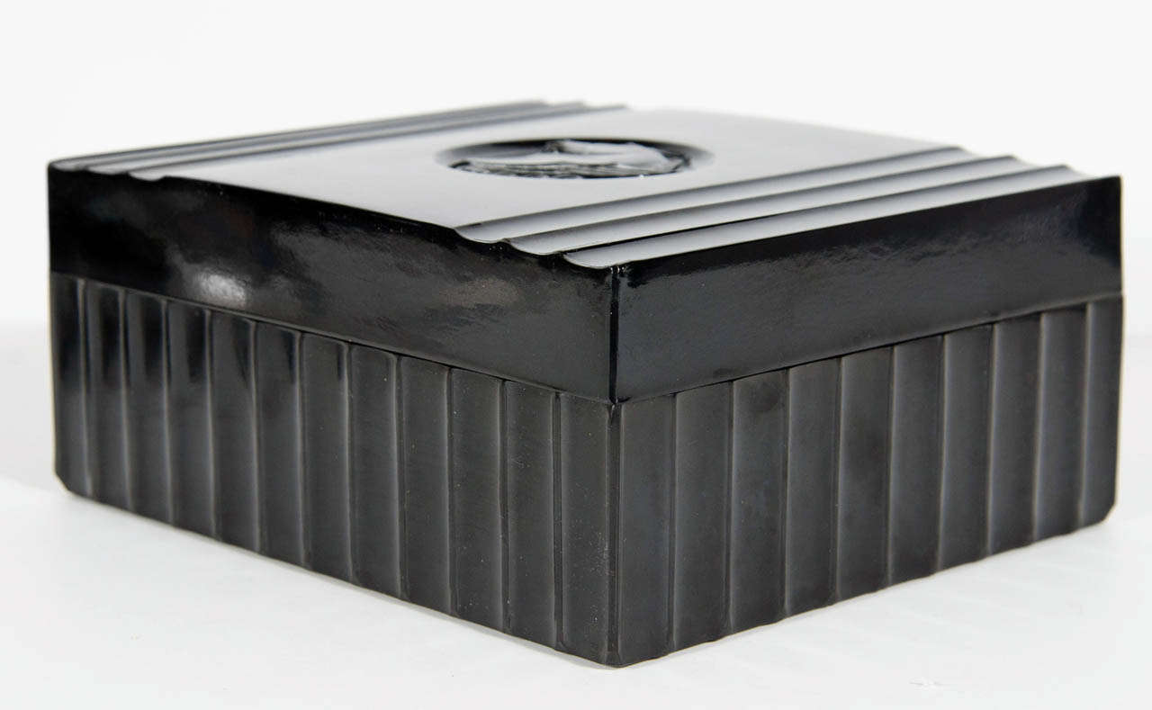 Art Deco Black Bakelite Box with Pegasus Center For Sale at 1stDibs