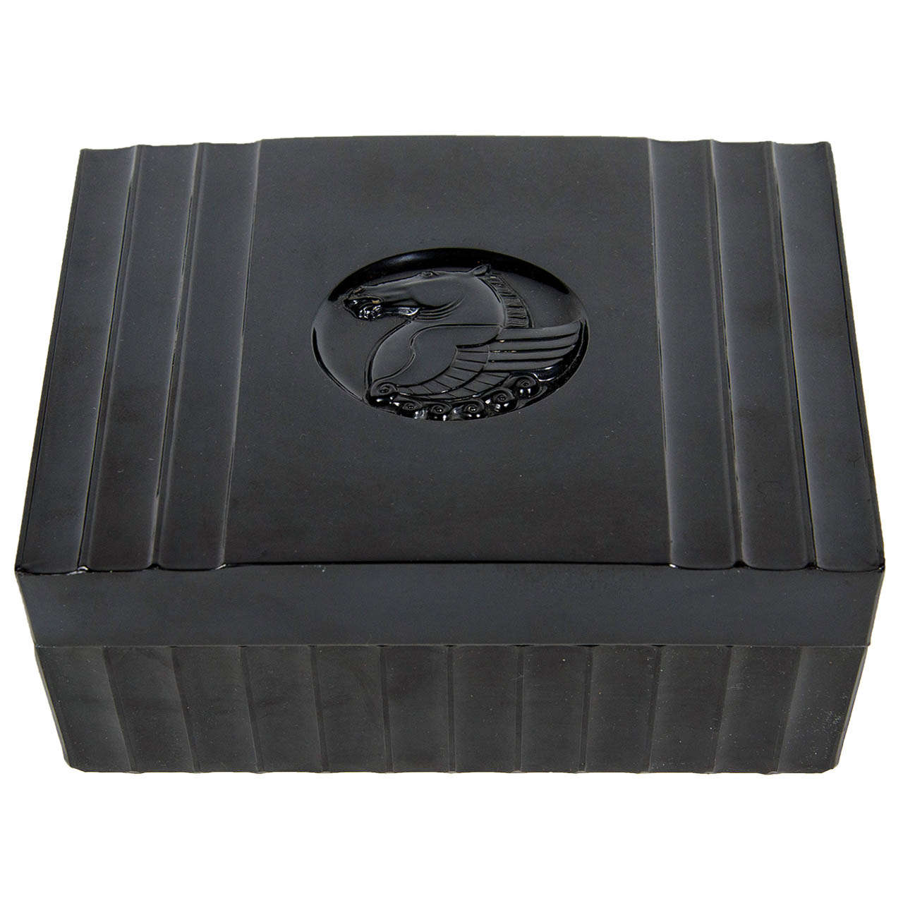 Art Deco Black Bakelite Box with Pegasus Center For Sale at 1stDibs
