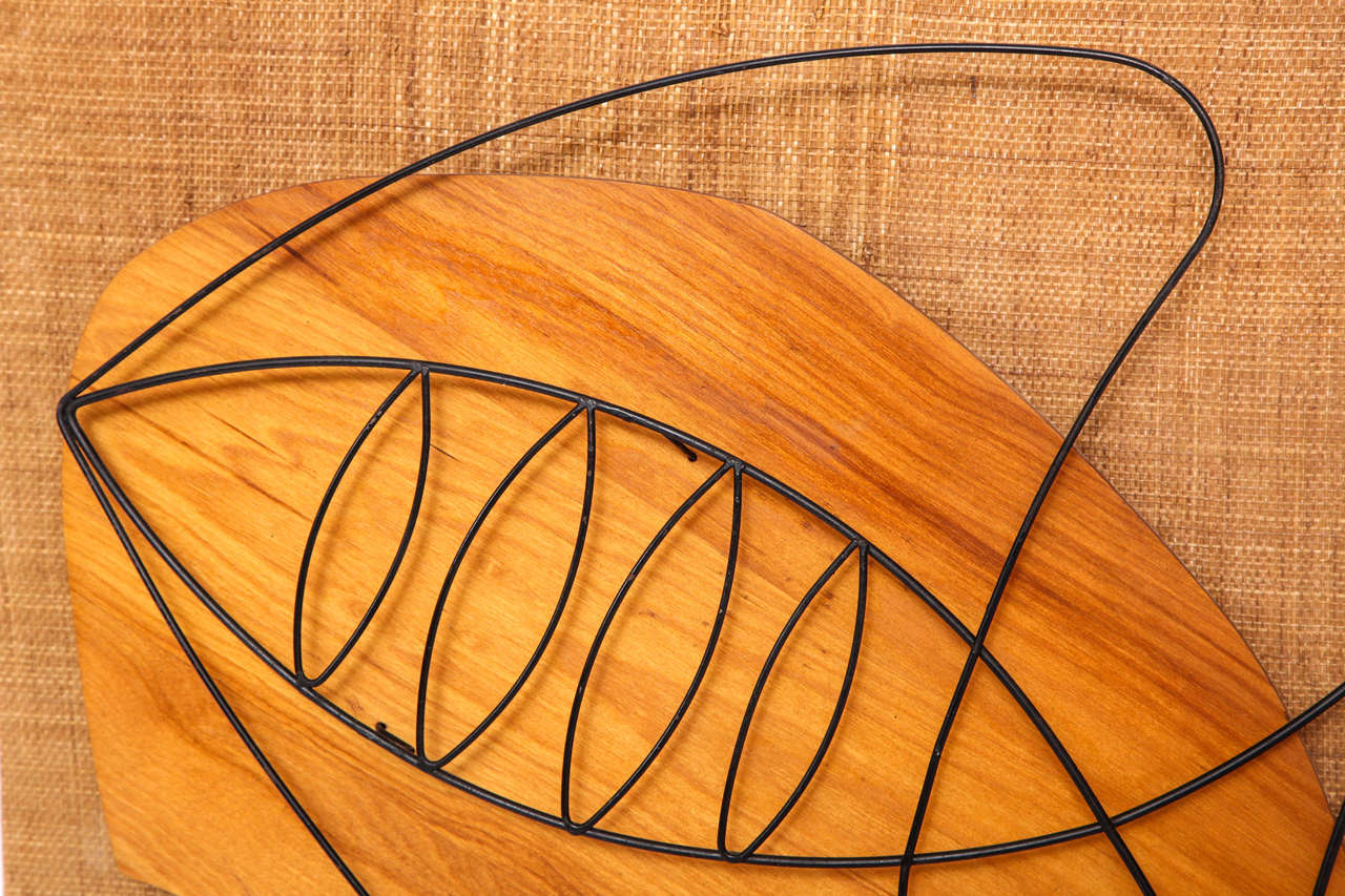 Wall Sculpture, Mid-Century, Fish Motif, Wood and Linen, Modern Art ...