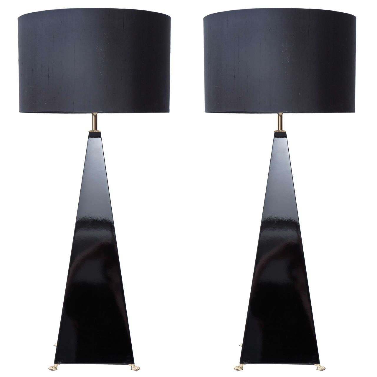 Jansen Black Lacquer Pyramid Lamps at 1stDibs