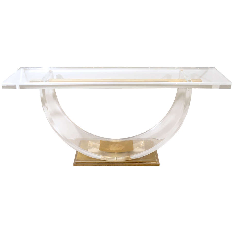 A French Lucite and Brass Console. at 1stDibs