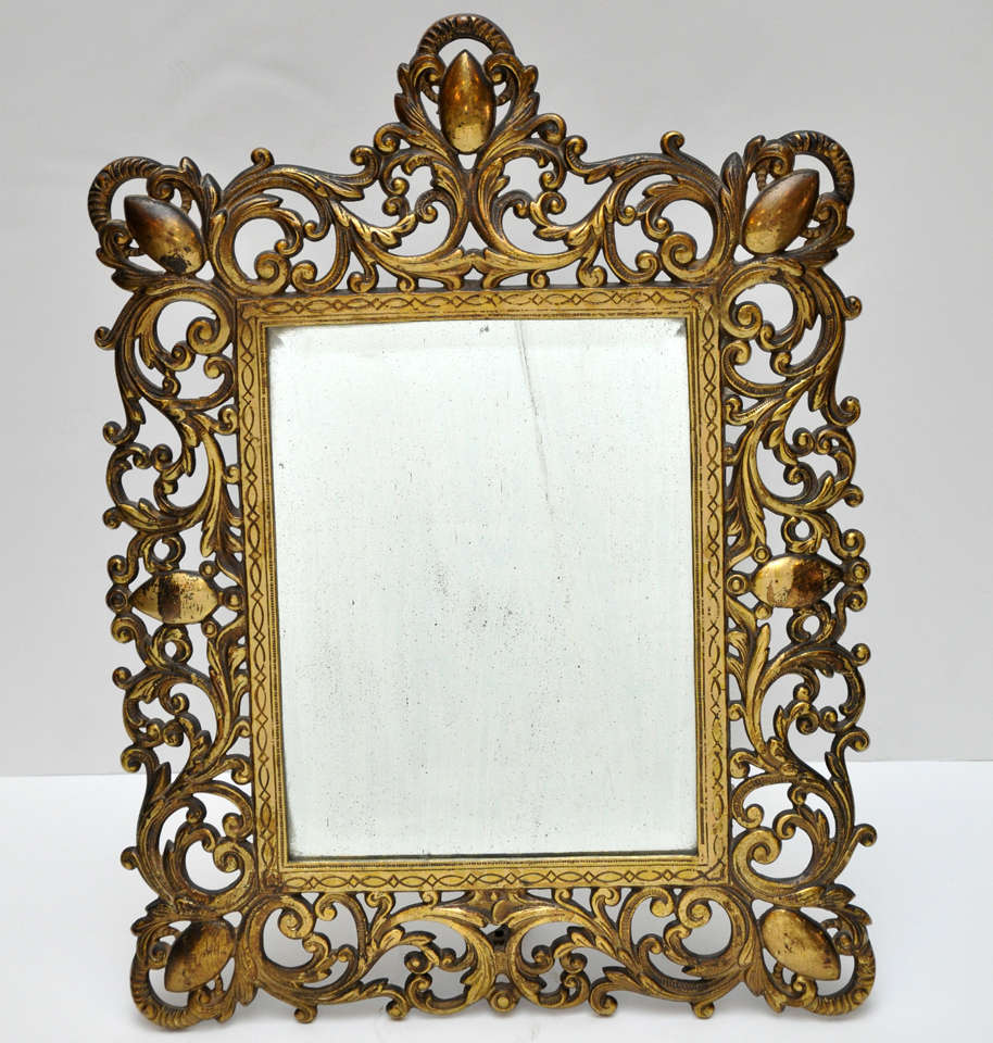 Pair of Mirrors in Ornate Brass Frames For Sale at 1stDibs