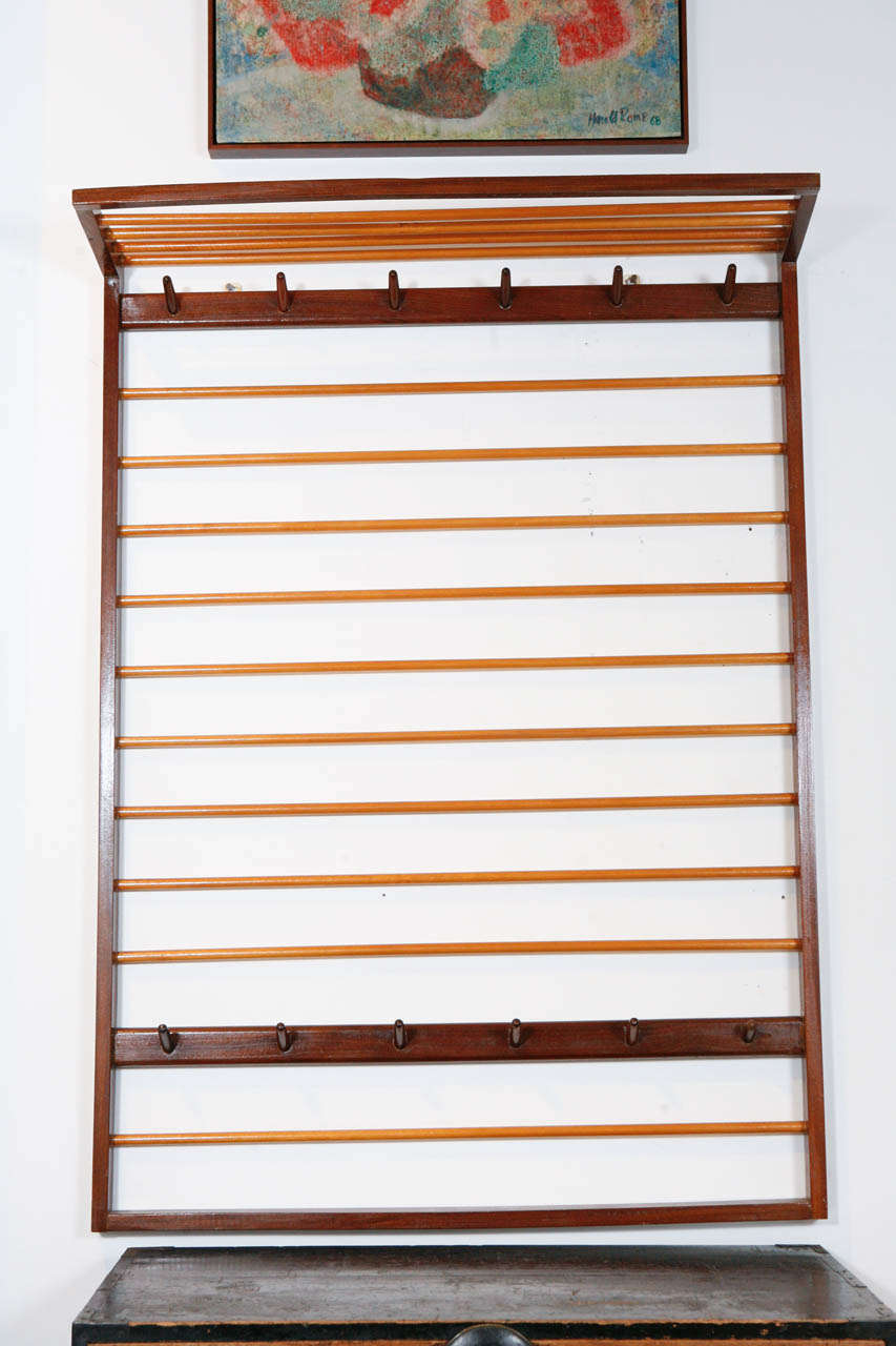 Mid-Century Teak Wall Mount Coat Rack at 1stDibs