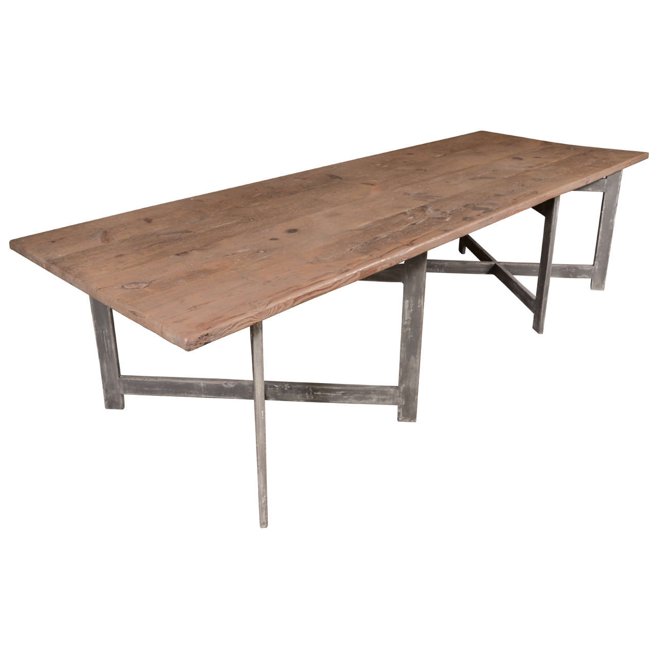 Long Table with 19th c. Pine Plank Top at 1stDibs