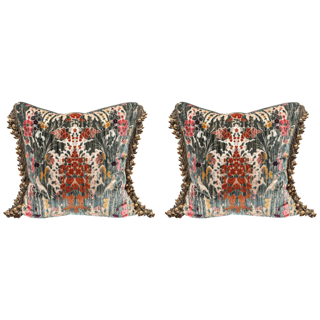 Pair of Luigi Bevilacqua Italian Silk Velvet Pillows For Sale at 1stDibs