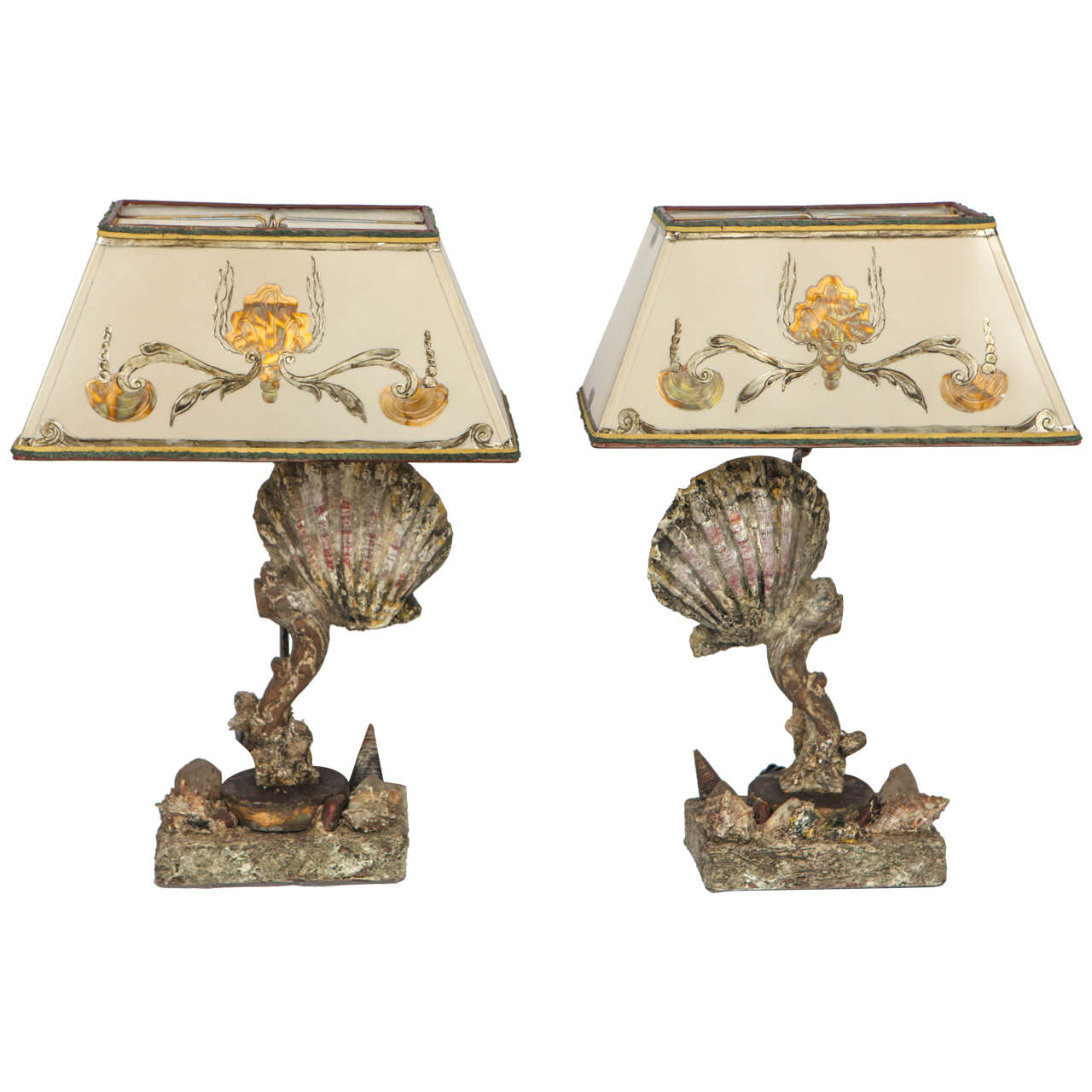 Pair of Vintage Seashell Lamps at 1stdibs