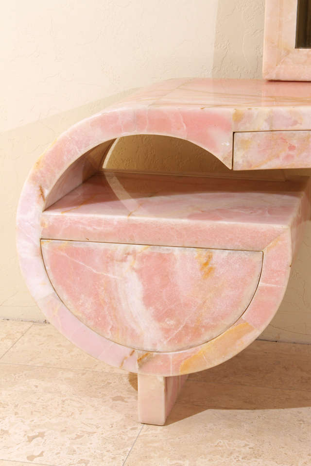 Stunning Art Deco Pink Marble Vanity and Mirror at 1stDibs