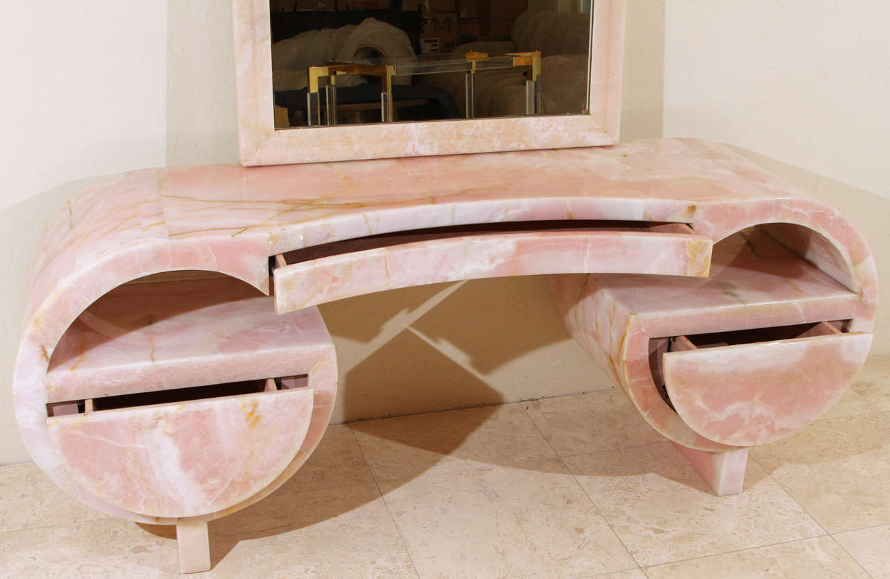 Stunning Art Deco Pink Marble Vanity and Mirror at 1stDibs