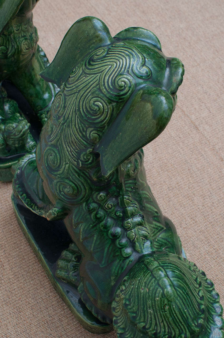 Large Pair Chinese Pottery Foo Dogs For Sale at 1stDibs