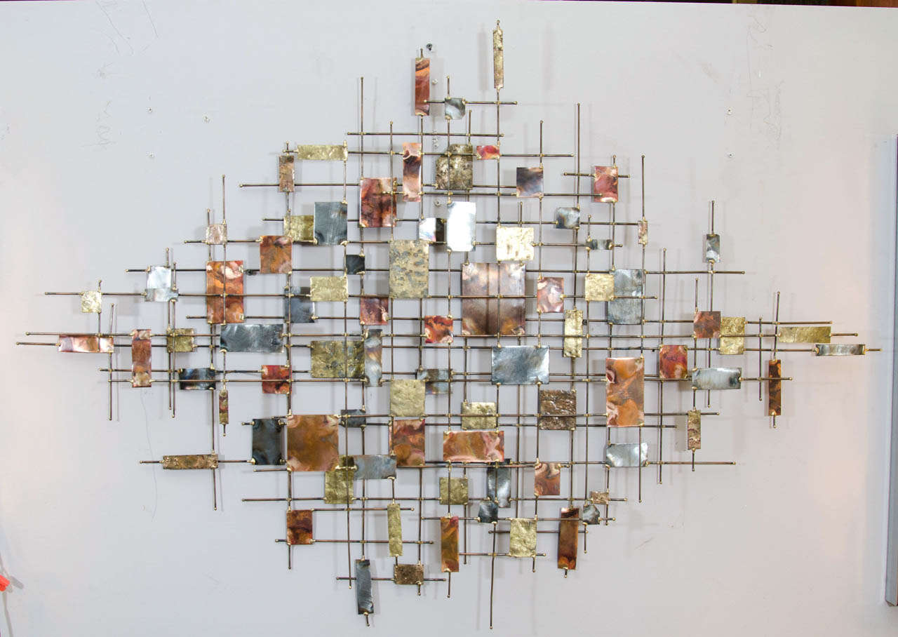 Mixed Metal Geometric Wall Sculpture at 1stDibs | geometric wall sculptures