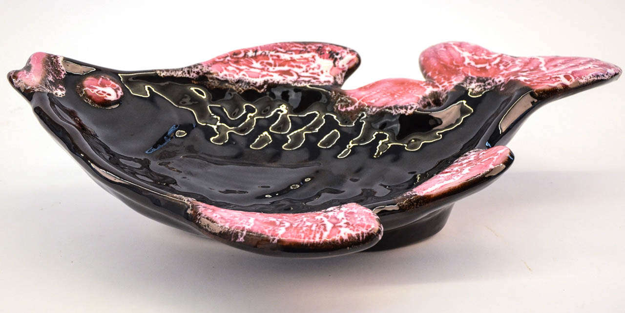 Vallauris Vintage Pottery Ceramic Black and Pink Fish Plate For Sale at ...