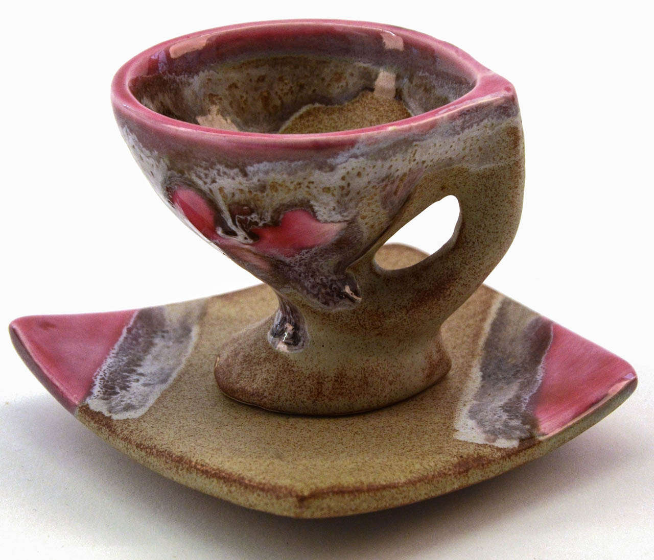 1960s Vintage Vallauris Pottery Ceramic Seven Pieces Beige and Pink ...