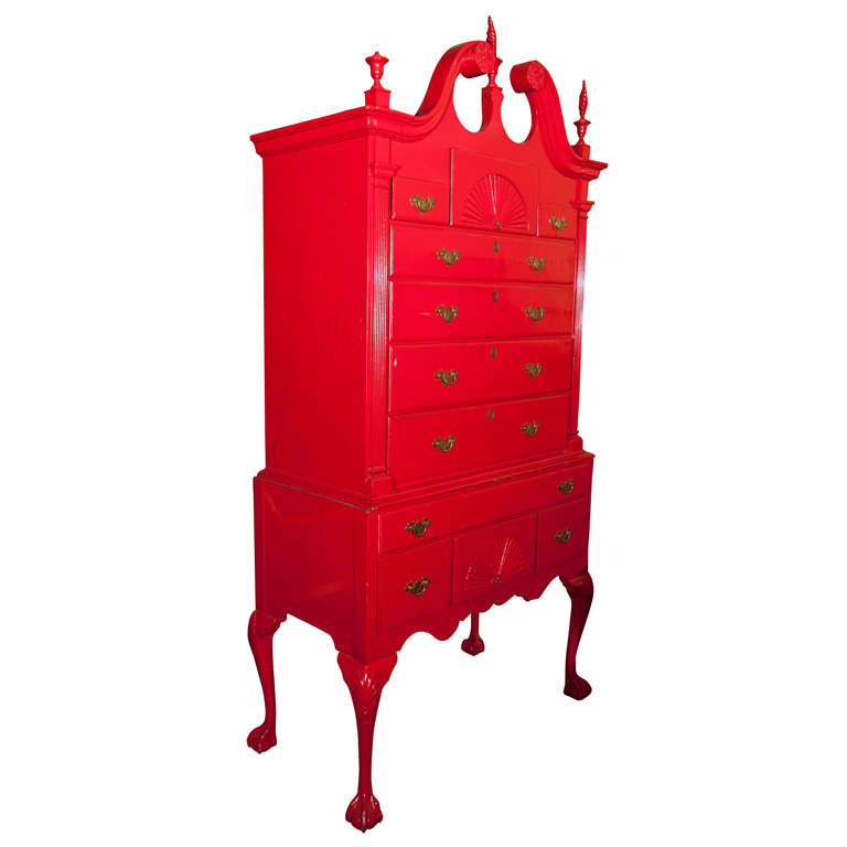 Red Painted English Georgian Style Highboy at 1stDibs