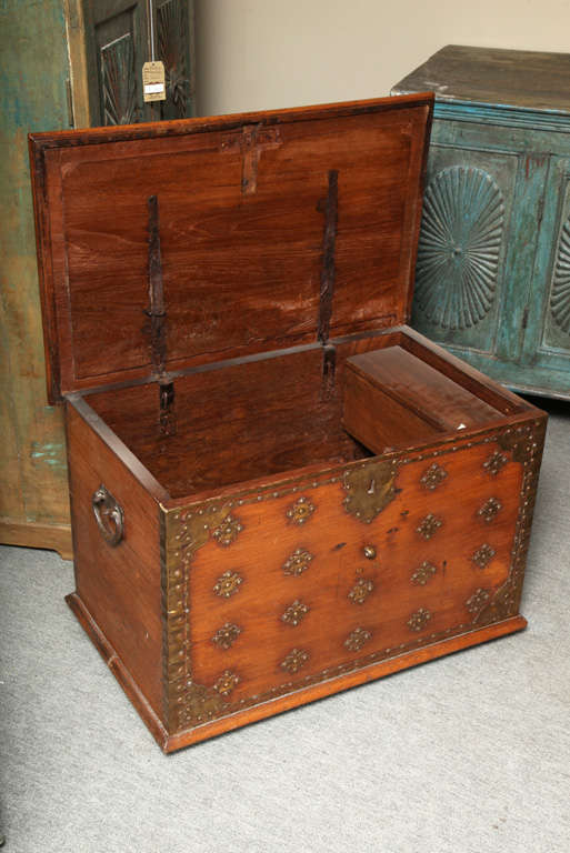 Large Dutch Colonial Style Late 19th Century Teak Trunk with Brass ...