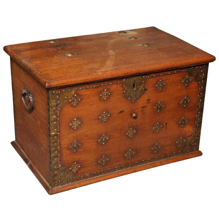 Large Dutch Colonial Style Late 19th Century Teak Trunk with Brass ...