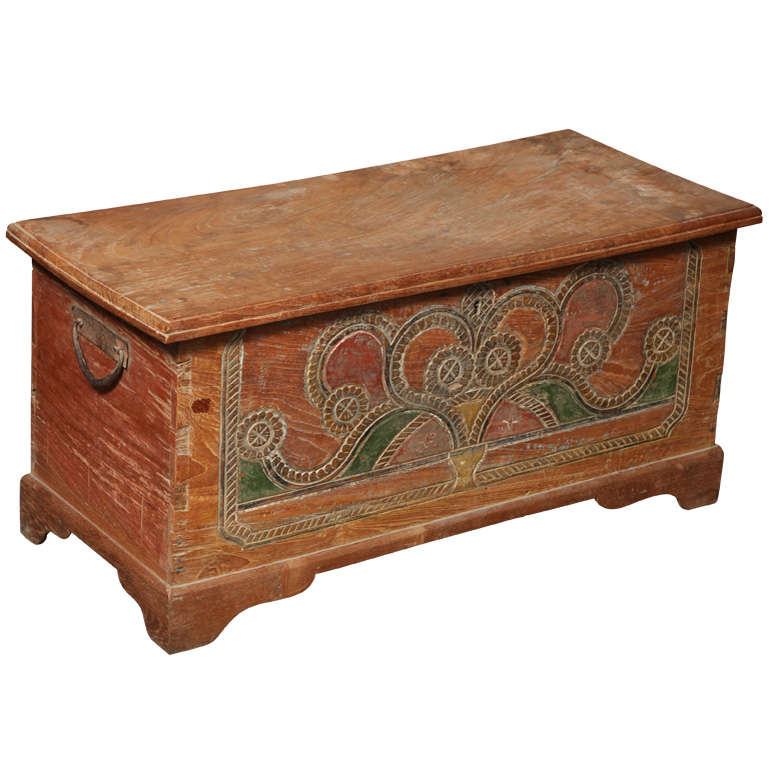 Hand-Carved and Painted Dutch Colonial Style Wedding Trunk with Painted ...